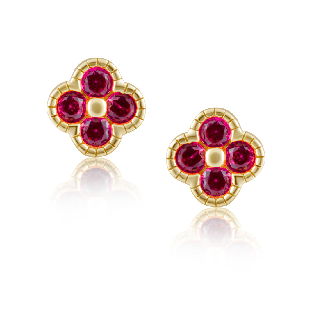 Gracie CZ Clover Studs Pink Sapphire